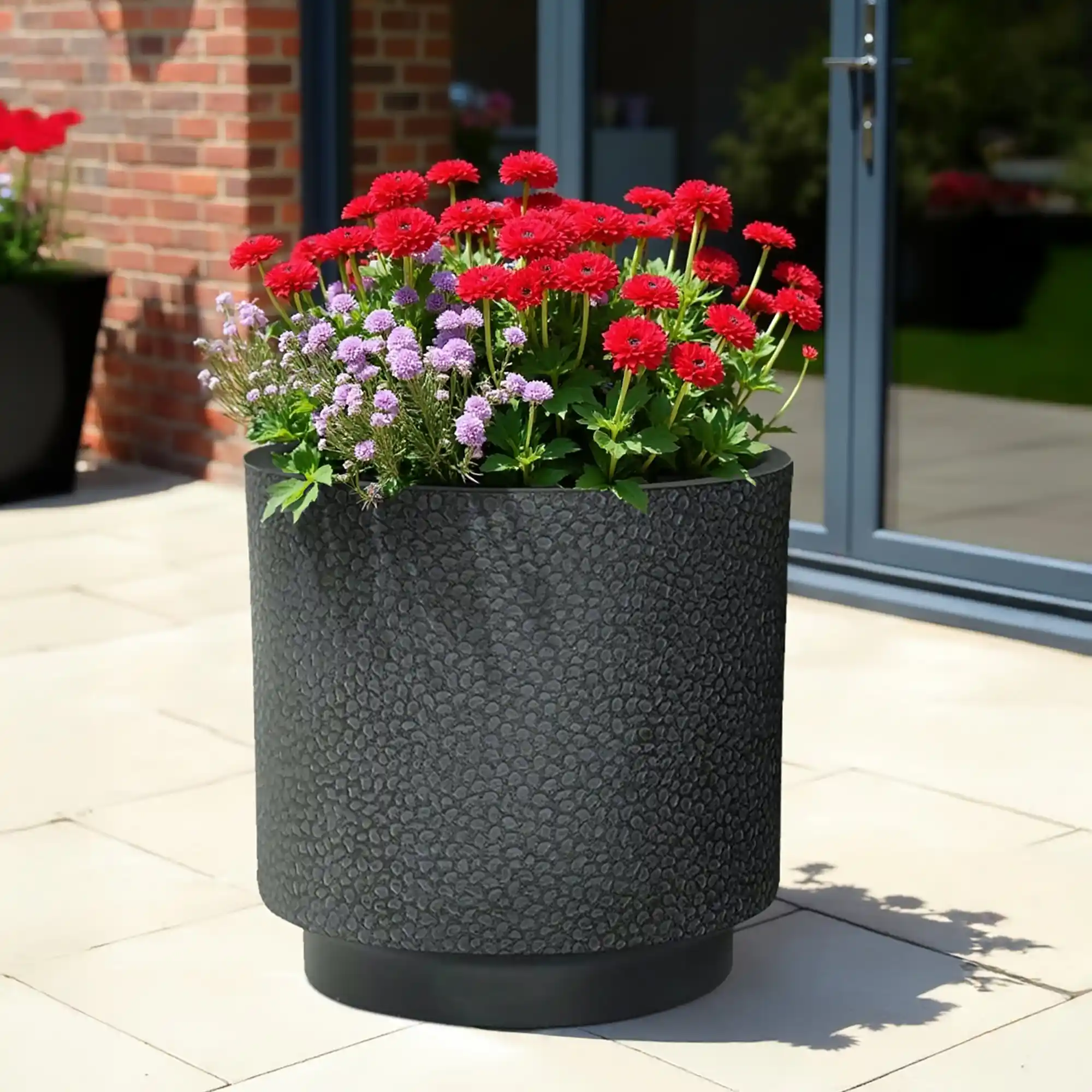 IDEALIST Lite Hammered Stone Black Cylinder Outdoor Planter D45 H45 cm ...