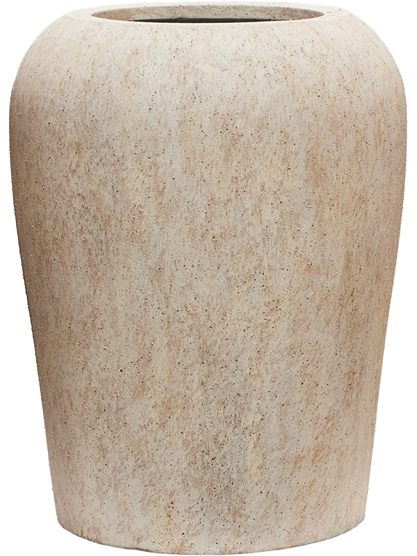 Lena 51cm Tall Planter | Beige Travertine Ficonstone Round Indoor and ...