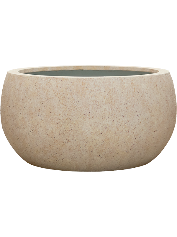 Yuna (Dia) 49cm Large Bowl Planter | Beige Travertine Ficonstone Round ...