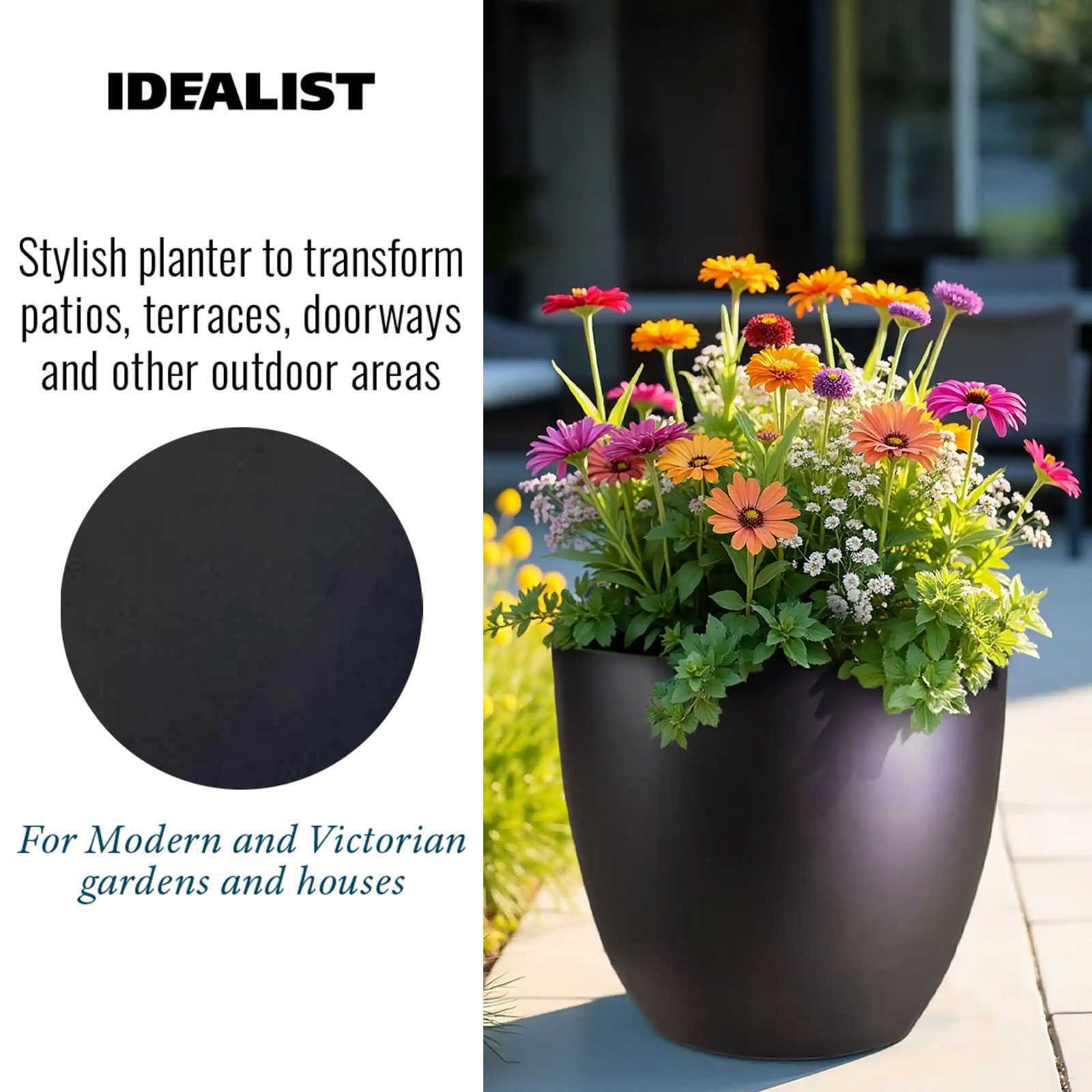 IDEALIST Lite Contemporary Black Light Concrete Egg Garden Round ...