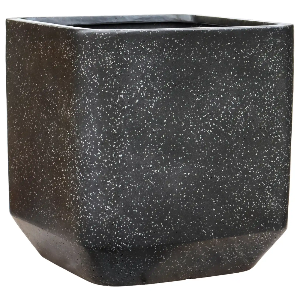 Terrazzo 45cm Square Planter | Black Fiberstone Rounded Cube Indoor and ...