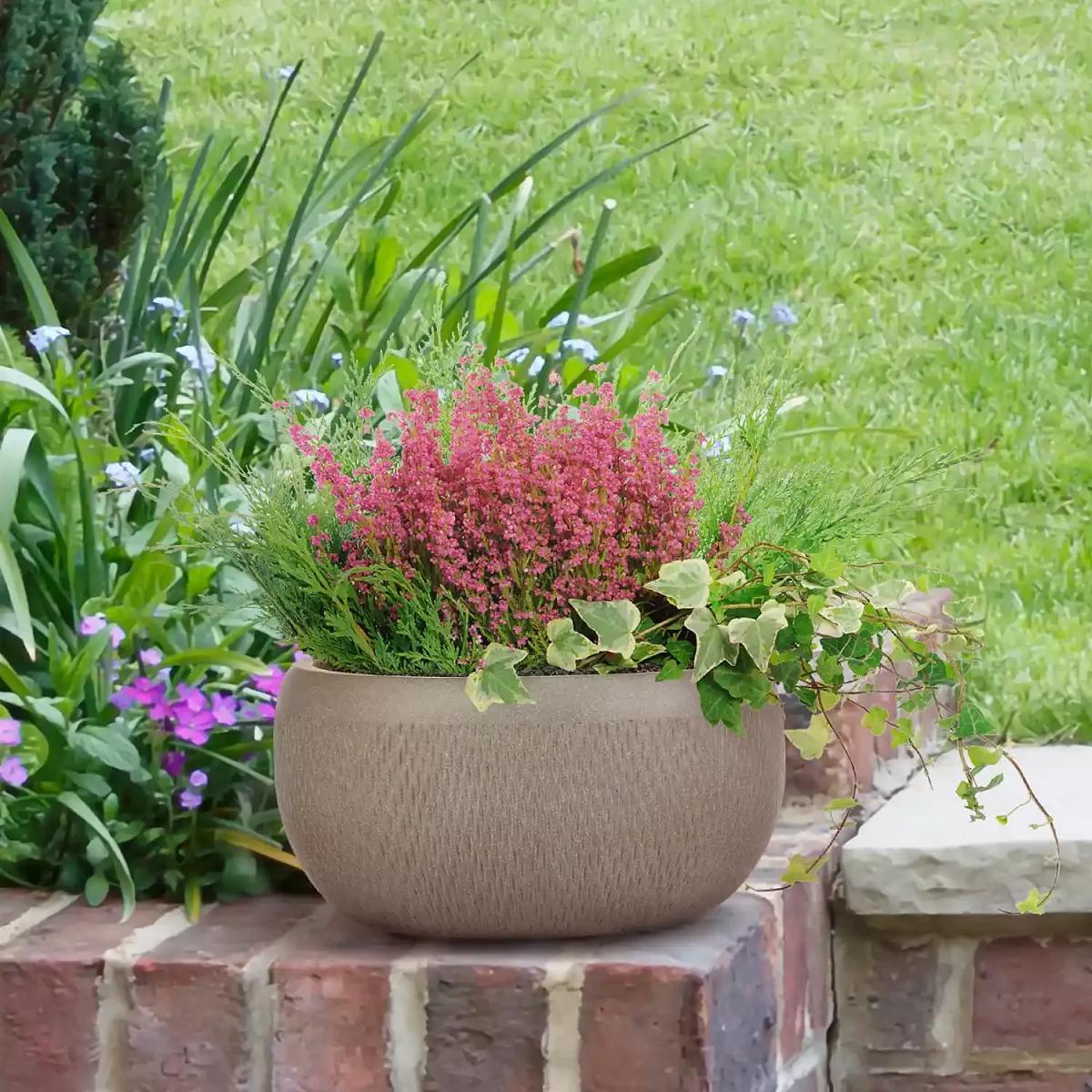 IDEALIST Lite Mesh Style Taupe Bowl Planter Outdoor Plant Pot D29 H13.5 ...