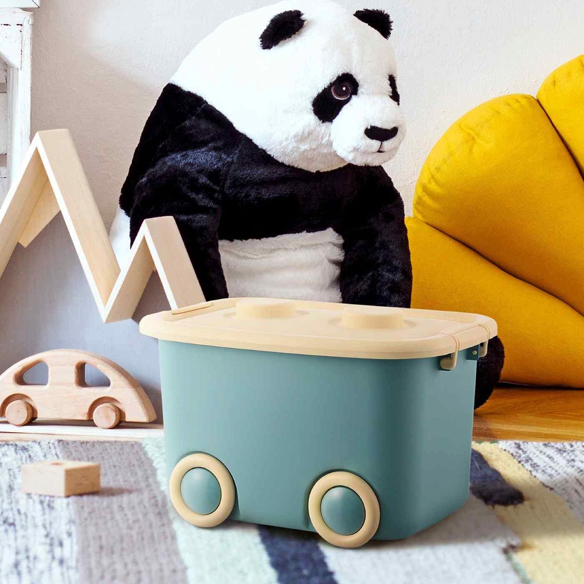 Stackable Blue Plastic Kids Toy Storage Box with Lid and Wheels by ...