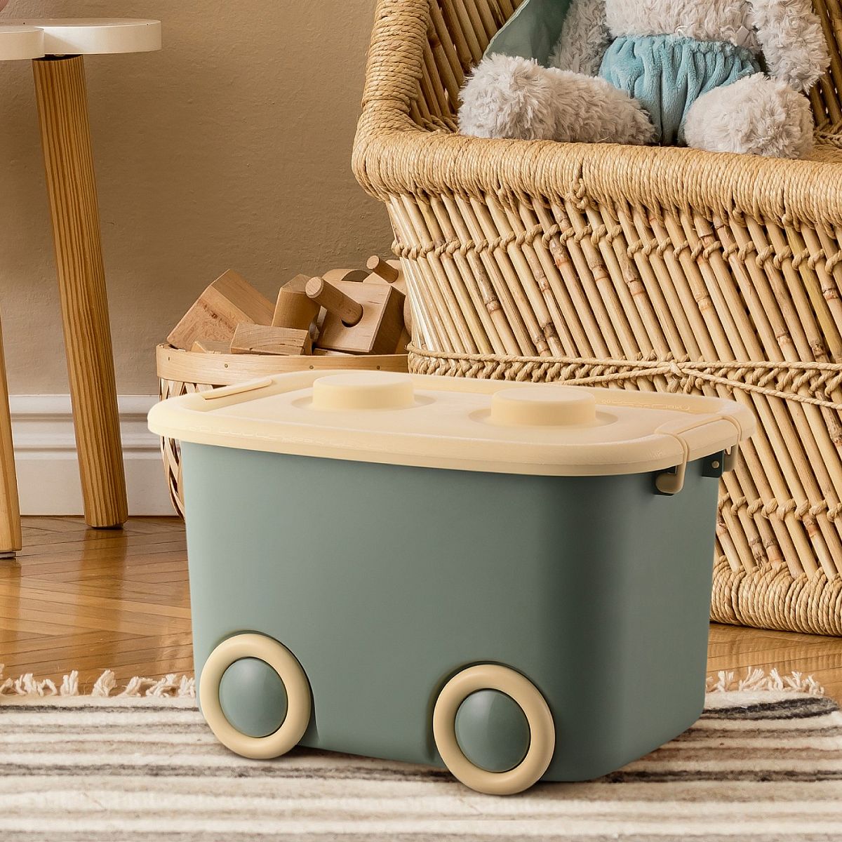 Stackable Green Plastic Kids Toy Storage Box with Lid and Wheels by ...